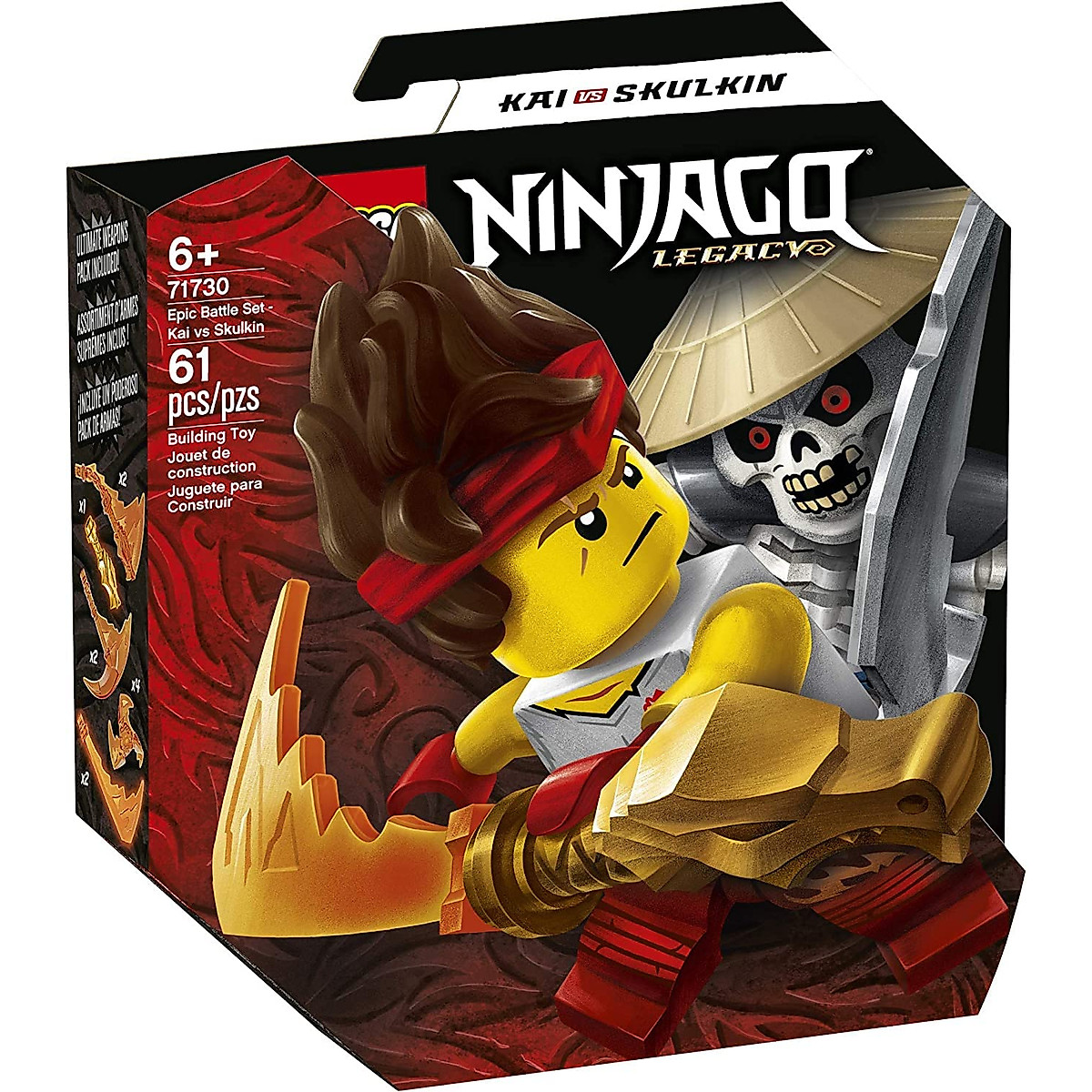LEGO NINJAGO Epic Battle Set – Kai vs. Skulkin 71730 Building Kit; Ninja Playset Featuring a Spinning Battle Toy, New 2021 (61 Pieces)