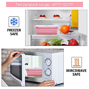 Yagote 4 Pcs Silicone Collapsible Food Storage Containers with Lids Silicone Lunch Box Bento Box BPA free for Kitchen Pantry Organization Microwave Freezer (4pcs-Pink)