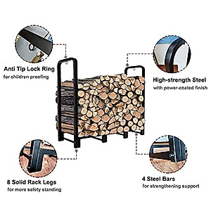 Artibear 4ft Outdoor Firewood Rack With Indoor Small Wood Storage Holder for Fireplace, Black
