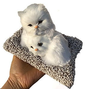 2 in 1 Simulation Furry Kittens Realistic Couple Cats on Rug/Home Shelf Car Decorative Statue - Pad Filled with Activated Carbon Beads (White)