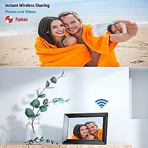 FRAMEO 10.1 Inch WiFi Digital Photo Frame with IPS Touch Screen HD Display, Easy to Send Picture and Video Remotely via APP from Anywhere, 16GB Large Storage, Auto Rotate, Slideshow, Wall Mountable