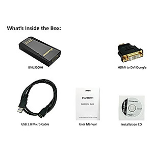 Diamond Multimedia BVU3500H USB/USB-C/TB3 to DVI/HDMI Video Graphics Adapter, Windows 11, 10, 8.1, 8, 7, XP, MAC OS and Android 5.0+