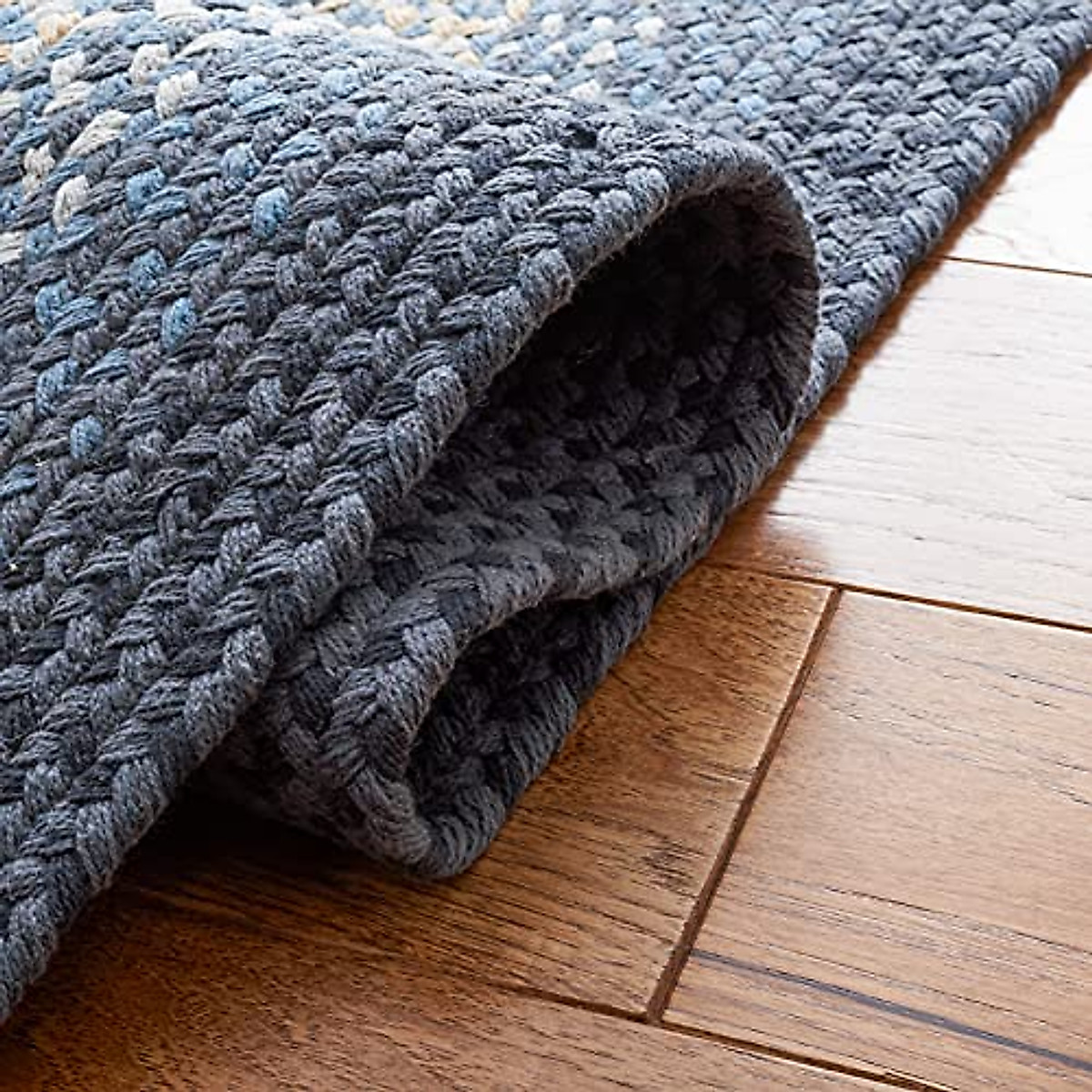 SAFAVIEH Braided Collection 3' x 5' Oval Dark Grey/Blue BRD651H Flatweave Reversible Cotton Entryway Foyer Living Room Bedroom Kitchen Area Rug