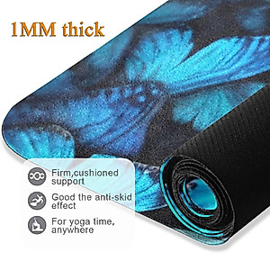 GOODOLD Blue Butterflies Yoga Mat, 71 x 26 Inch Non-slip Yoga Mats Folding Travel Exercise Mat Indoor Outdoor Gym Pilates with Storage Bag for Women Men
