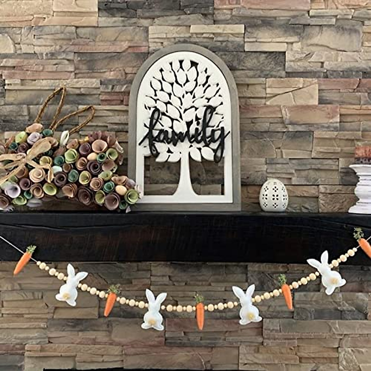 Boddenly Easter Bunny Carrot Garland, Banner Decorations For The Home, Stuffed Rabbit, Plaited Carrot, Wooden Beads, Fireplace, Kids Room Wall Hanging Happy Party, 40 Inch