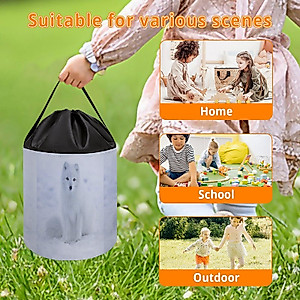 Arctic Fox in The Snow Block Toys Storage Basket Collapsible Building Bag with Drawstring Halloween Easter Basket