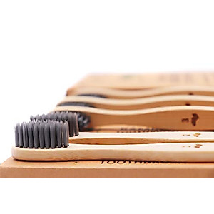 ECOFWORLD Soft Charcoal Bamboo Toothbrush - Natural Wooden Organic | USDA Certified Eco-Friendly | Extra Soft BPA Free Bristles Biodegradable | Individually Packed (Adults - 5 Pack)