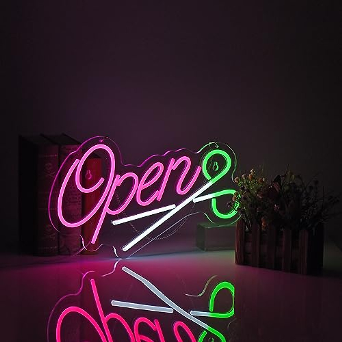 Hair Cut Salon Open Neon Sign for Barbershop Scissors Wall Décor with Dimmable Switch LED Haircut Barber Neon Business Signs Light