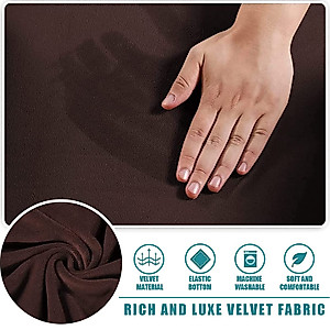 OOCCO Stretch Velvet T Cushion Sofa Slipcovers, Individually Sofa Cushion Covers for Cushion Couch Seat Cushion Covers, Sofa Seat Cushion Covers with Elastic Bands Machine Washable (Brow