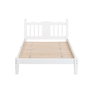 Bellemave Kids Twin Bed, Wooden Twin Platform Bed for Boys, Girls, Teens, Twin Size Bed Frames for Kids, White Twin Bed Frame, White