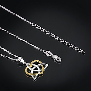 Cuoka Celtic Knot Necklace, 925 Sterling Silver Women's Triangle Irish Trinity Jewelry, 18" Rolo Chain, Heart Pendant, Celtic Culture Enthusiasts Gift