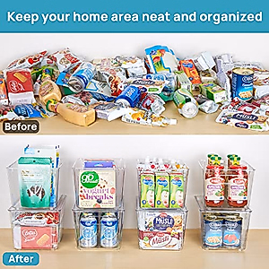 Vtopmart 4 Pack Clear Stackable Storage Bins with Lids, Large Plastic Containers with Handle for Pantry Organization and Storage,Perfect for Kitchen, Fridge, Cabinet, Bathroom Organizer