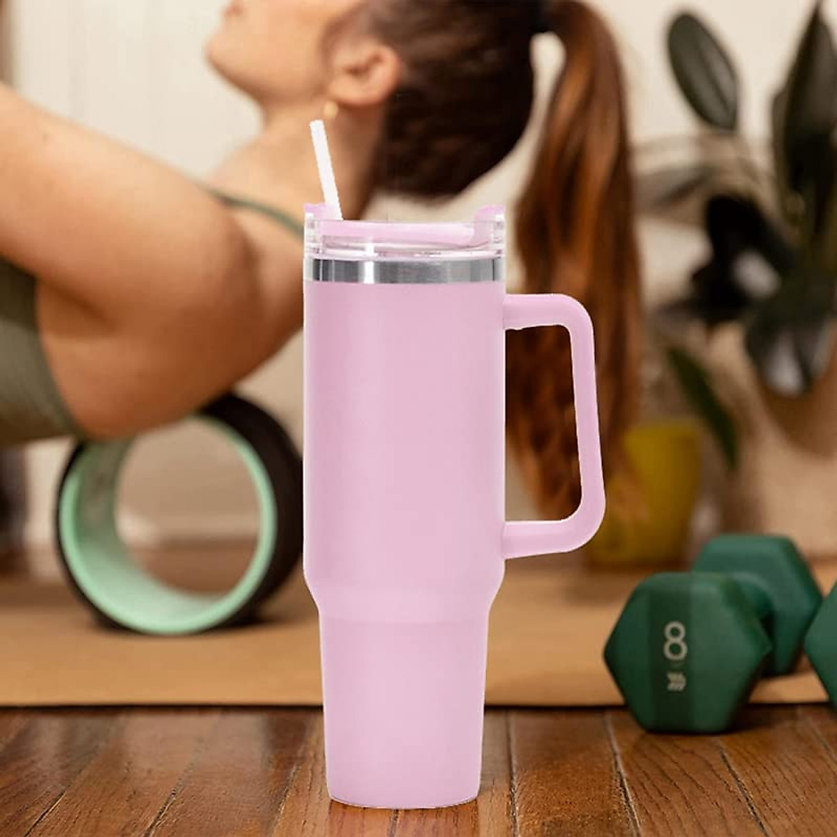 Oncjeys 40oz Tumbler With Handle And Straw Lid Insulated Reusable Leakproof Stainless Steel Water Bottle Travel Mug Coffee Cup Purple, PYHK-RFL-WE4