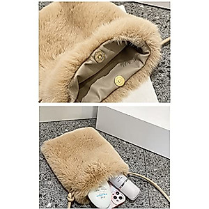Ulisty Women Autumn Winter Small Plush Cellphone Bag Mini Fluffy Tote Bag Shoulder Bag Handbag Crossbody Bag brown
