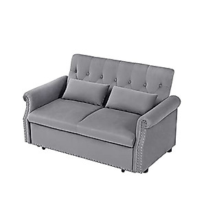 Convertible Sleeper Sofa Pull Out Couch, Modern Velvet Upholstered 3-in-1 Loveseat with Reclining Adjustable Backrest &Removable Armrest ,Button Tufted Small Sofa & Couches for Apartment Living Room