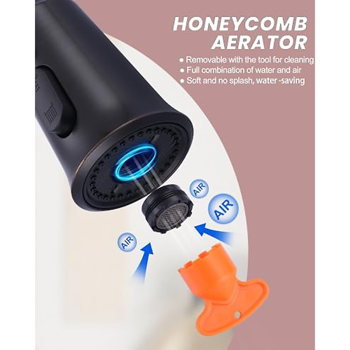 WOWOW Kitchen Faucet Head Replacement, 3 Function Pull Down Faucet Sprayer Head with 9 Adapters, Oil Rubbed Bronze Kitchen Sprayer Nozzle Compatible with Moen, Delta, Kohler Faucets