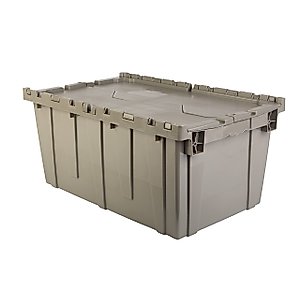 Hudson Exchange 27.3 x 17.2 x 12.6 (3 Pack) Storage Tote Distribution Container with Hinged Attached Lid, Gray/Brown