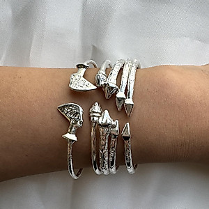 Solid .925 Sterling Silver Bangle Cuff Bracelet Large For Women Gold Plated Jewelry Stretch Bracelets Friendship Gift Birthday Gifts West Indian Bangle Pyramid Ends - 1 piece (Silver, 8)