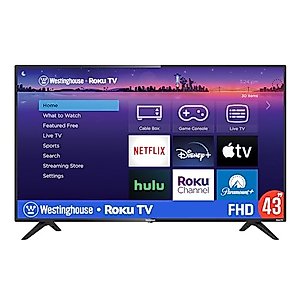 Westinghouse Roku TV - 43 Inch Smart TV, 1080P LED Full HD TV with Wi-Fi Connectivity and Mobile App, Flat Screen TV Compatible with Apple Home Kit, Alexa and Google Assistant
