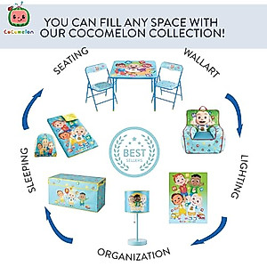 Idea Nuova Cocomelon 3 Piece Children's Activity Square Table and 2 Folding Chairs Set, Ages 3+