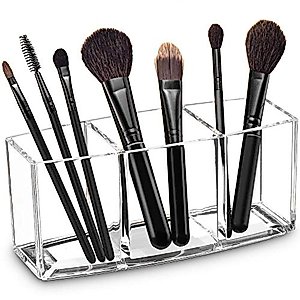 Acrylic Makeup Brush Organizer Holder Clear Cosmetic Brushes Storage with 3 Slots