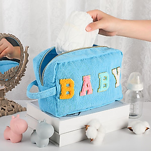 Pinkunn 4 Pcs Preppy Corduroy Makeup Bags Christmas Gift Chenille Patch Cosmetic Bag Mama Stuff Pouch Portable Stuff Travel Zipper Pouch Small Organizer Makeup Bag Set for Women