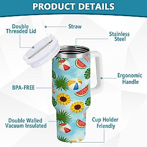 Burbuja Summer Pattern 40oz Insulated Tumblers with Handle and Straw Lid, Double Wall Stainless Steel Travel Mug Leak-Proof, BPA Free, Gift for Mom Dad