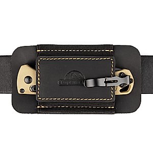Topstache Horizontal Carry Leather Sheath for Belt, Natural Leather with Elastic Band EDC Knife Holster, Everyday Carry Pocket Organizer,Black