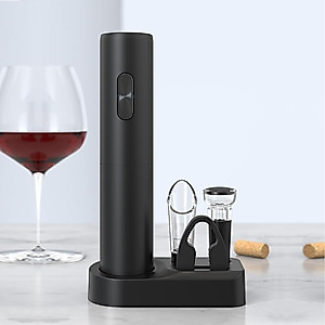SimpleKitchen Electric Wine Opener, Automatic Electric Wine Bottle Corkscrew Opener with Foil Cutter, Battery Operated (Black)