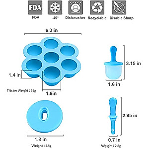 JBYAMUS Silicone Popsicle Molds, Ice Pop Molds, Storage Container for Homemade Food, Kids Ice Cream DIY Pop Molds - BPA Free (Blue)
