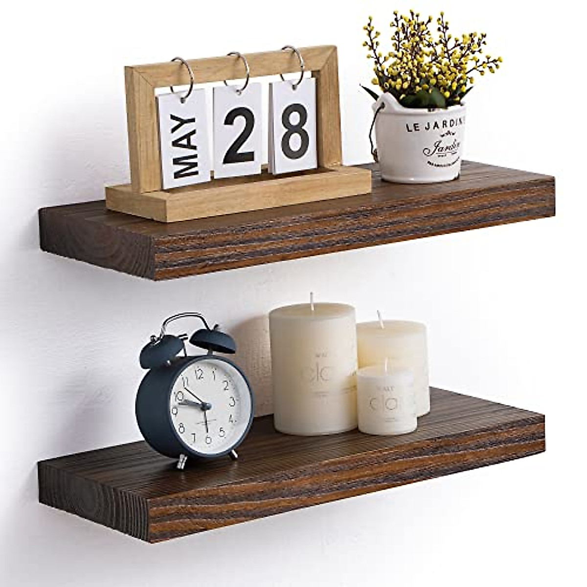 Floating Shelves Wall Mounted Set of 2 - Natural Rustic Wooden Wall Shelf - 16 Inch Handcrafted Southern Yellow Pine Storage Shelf for Living Room Bedroom Kitchen Farmhouse - American Walnut
