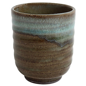 Mino ware Japanese Pottery Yunomi Chawan Tea Cup Sky Blue Glaze on Moss Green made in Japan (Japan Import) KSY002