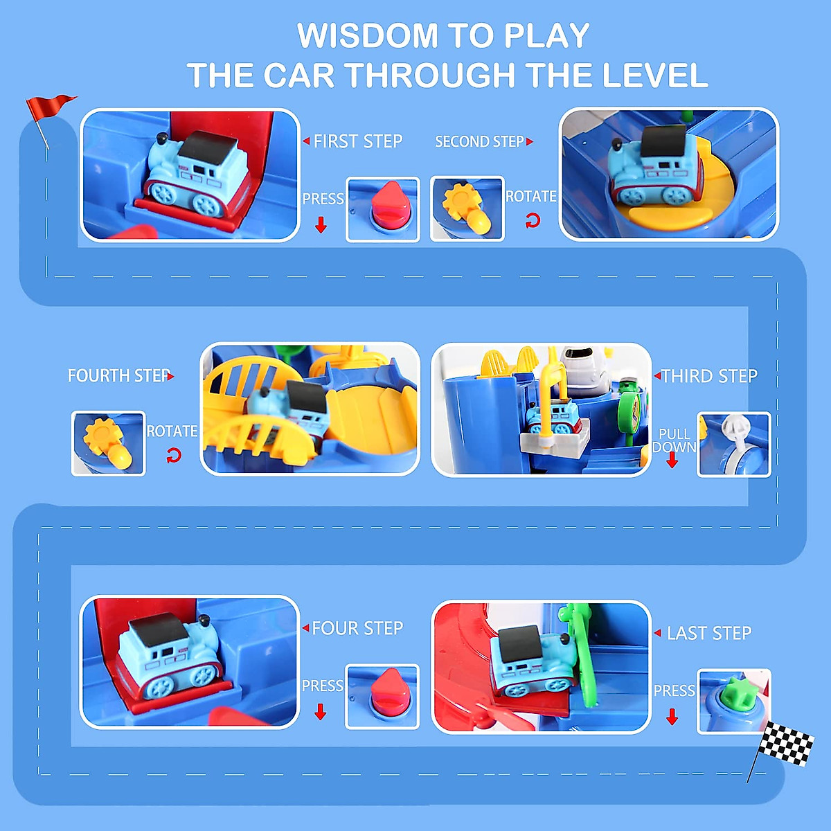 MerryJoy Kids Car Adventure Toy, Train Track Toys Puzzle Rail Car Race Parking Rescue Preschool Educational Cars for 3 4 5 6 7 8 Year Old Boys