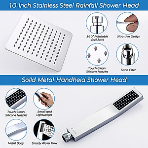 G-Promise All Metal 10 Inch Rainfall Shower Head with Handheld Spray Combo| 3 Settings Diverter|Adjustable Extension Arm with Lock Joints |71 Inches Stainless Steel Hose (chrome)