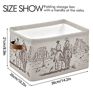 Western Desert Cowboy Storage Basket Cube Storage Bins Organizer Bag Collapsible Closet Shelf Baskets with handle for Baby Cloth Pet Toy Book 14.2×10.2×8.3 IN