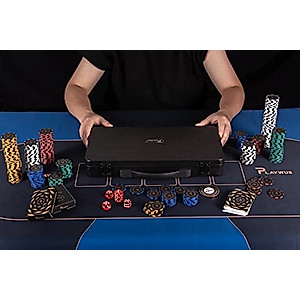 PLAYWUS Clay Poker Chips Set, Professional Poker Set with 300 Pcs 13 Gram Blank Chips, Cards, and Dice, Poker Set Aluminum Alloy Case for Texas Holdem, Blackjack Gambling