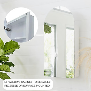 White Arch Medicine Cabinet With Mirror, Recessed Or Surface Mount Medicine Cabinet With Mirror -16" x 27", Small Medicine Cabinet For Bathroom Mirror Cabinet Frameless Bathroom Mirror With Storage
