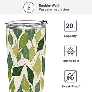 Green Leaves Stainless Steel car cup with Lid and Straw travel mug spill proof for café leakproof tumbler with lid and straw 20 OZ