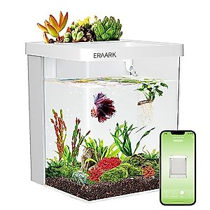 ERAARK 1.5 Gallon Betta Fish Tank self Cleaning, Smart Aquarium kit Supports Bluetooth, Fish Tank with Filter LED Light, Water Pump, Fish Tank Starter Kits, Fish Bowl