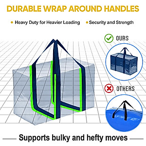 VENO 4 Pack Moving Bags, Moving Supplies, Moving Boxes, College Packing Storage Boxes with Lids Alternative, Heavy Duty Totes, Extra Large, Sturdy Handles, Zipper, for Packaging (Blue, 4 Pack)