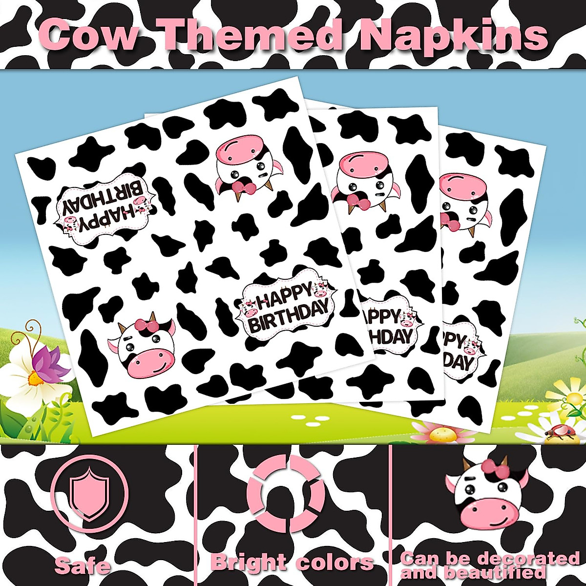 160 Pack Cow Print Party Supplies Cow Birthday Party Decorations Farm Barn Pink Cow Theme Party Tableware Set-Cow Print Plates and Napkins for Holy Cow Theme Baby Shower Farm Party Supplies Serves 40