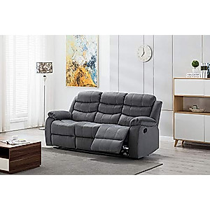 Kingway Modern Fabric 3pcs Reclining Set for Living Rooms Upholstered Manual Motion Couches Sofas, 3+2 SEAT, Gray