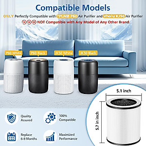 4 Pack P60 Replacement Filter Only Compatible with TPLMB P60 Air Purifier and Vhoiu KJ50 Air Purifier, H13 True HEPA Filter, 3-in-1 Nylon Pre-Filter, HEPA Filter, High-Efficiency Carbon Filter