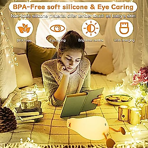 FAMIDUO Lying Flat Duck Lamp, Squishy Night Light with Cute DIY Gift, Dimmable Led Light Up Duck, Boy Girls Kawaii Bedroom/Home Decor, Rechargeable Bedside Touch Soft Lamp for Breastfeeding/Sleeping