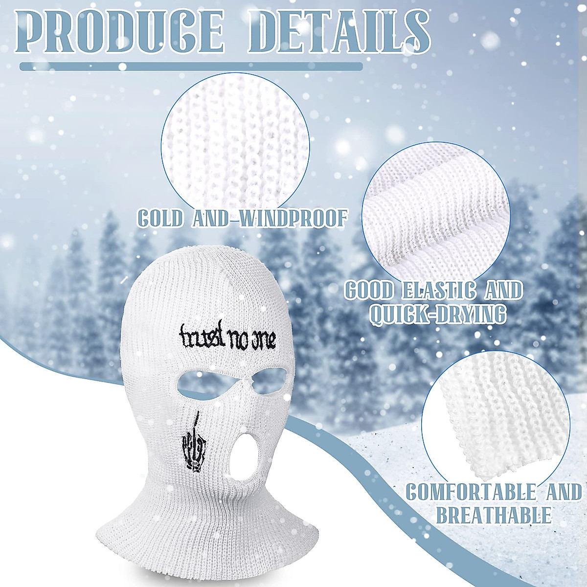 Winter Ski Mask for Men 3 Hole Balaclava Face Mask Full Face Mask Knitted Ski Mask Beanie Full Face Cover for Men Women Sport (White)