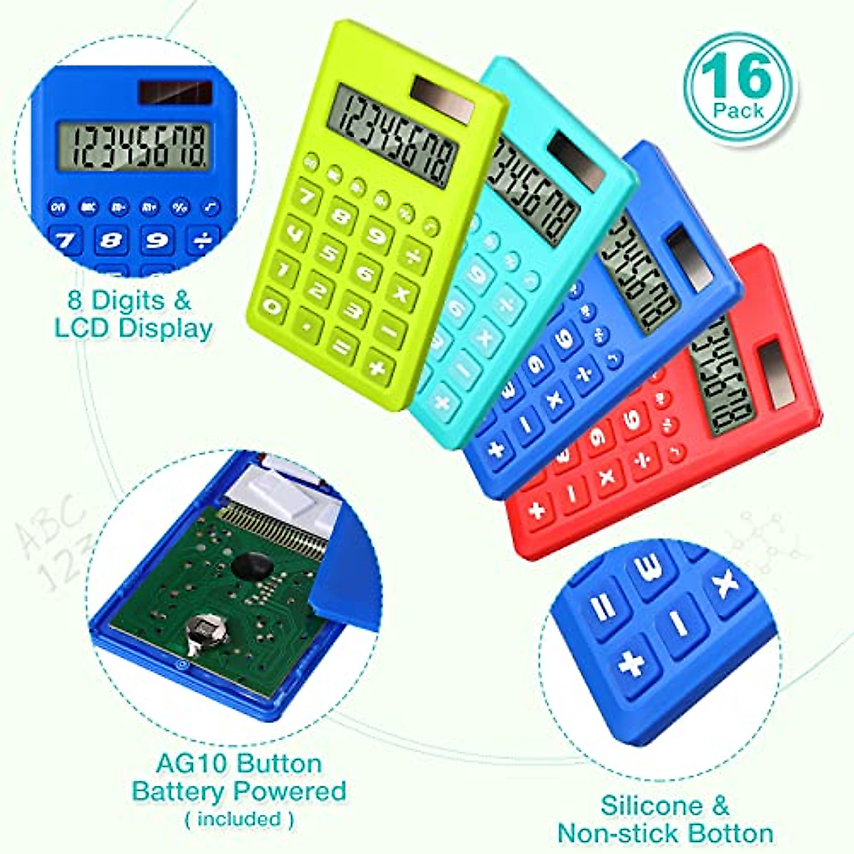 48 Pcs Pocket Calculator Small Basic Standard Battery Powered Calculator Mini Colored 8 Digit Handheld 4 Function Calculator for Students Kids School Teacher Desktop Home Office, 3 Designs