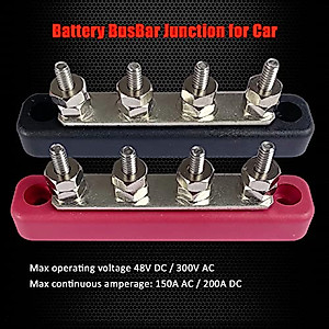 4 Terminals Bus Bar, Ampper 4.2" Power/Ground Distribution Block Brass Battery BusBar Junction for Car Vehicle Rv Truck Marine Boat Audio Amplifier and More (Red & Black)