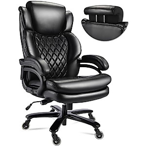 400lbs Big and Tall Office Chair Wide Spring Seat Executive Office Chair for Heavy People Adjustable Headrest Home Office Desk Chair with Heavy Duty Casters 360 Swivel High Back Computer Chair (BLACK)