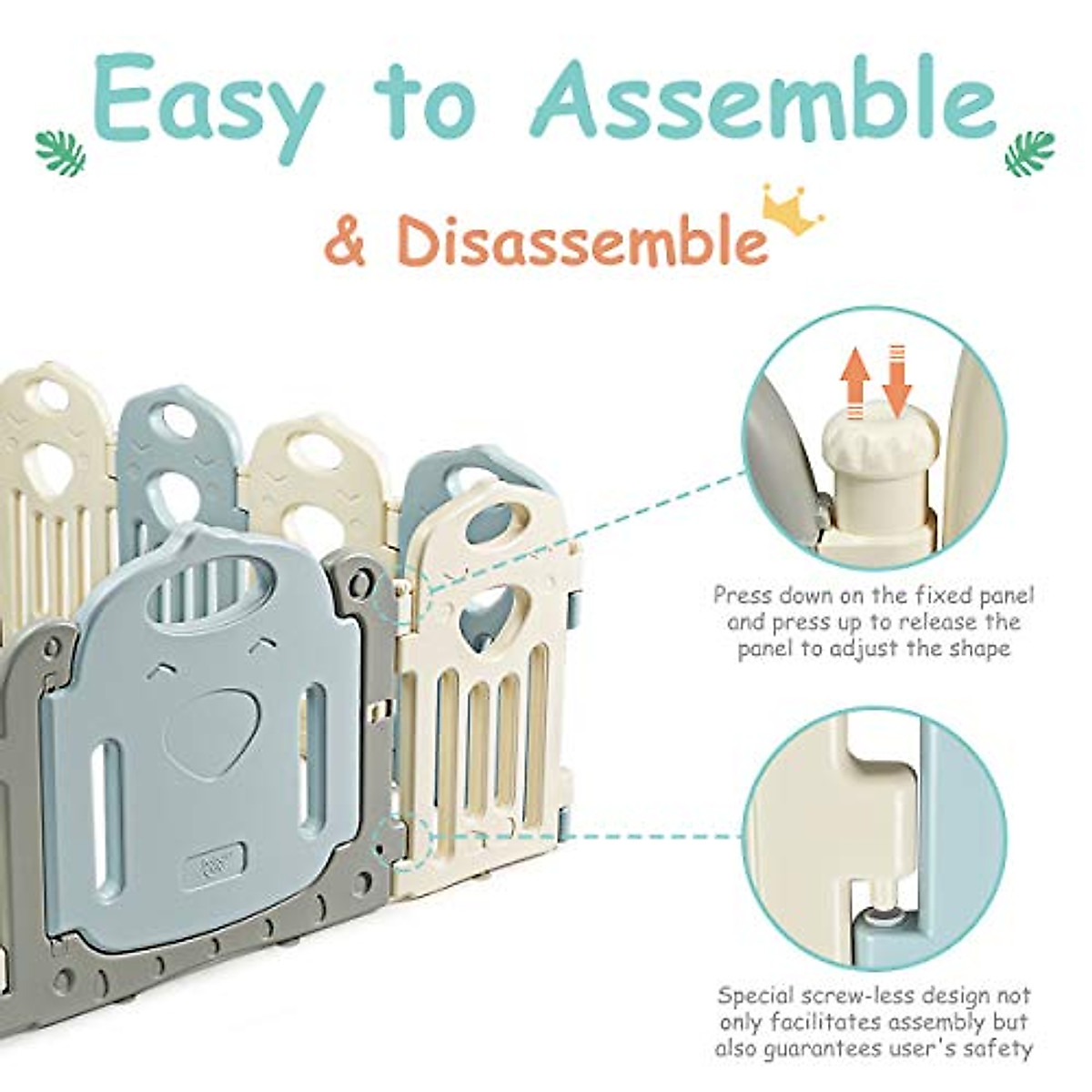 Costzon Baby Fence 14-Panel Baby Playpen, Kids Portable Play Yard Indoor Outdoor w/Walk-Through Locking Door, Game Panel, Non-Slip Rubber Bases, Adjustable Shape for Children Toddlers