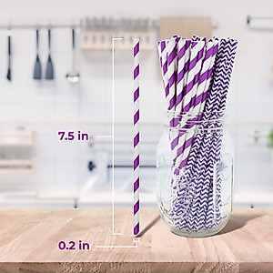 Party On Tap Purple Straws - 50 Pack Of Biodegradable Striped Paper Straws For Parties, Cake Pop Sticks, And More